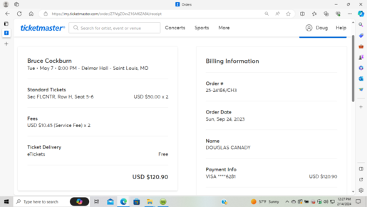 Bruce Cockburn - St. Louis - Floor Center, Row H, | | CashorTrade.org ...